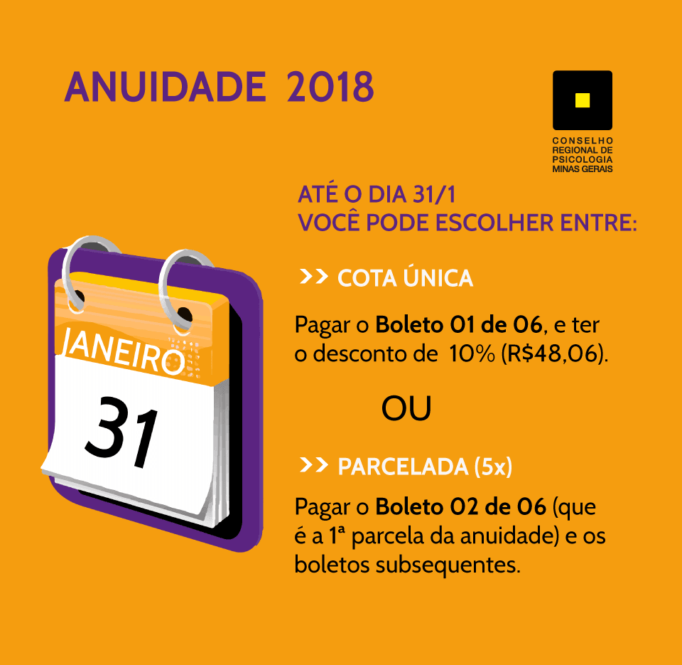 Veja as opções para pagamento da Anuidade 2018 | CRP-MG
